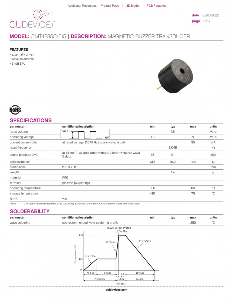 CMT-1285C-015 datasheet page 1