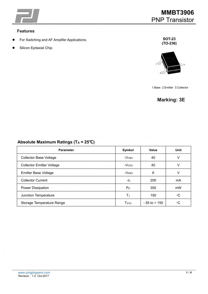 MMBT3906 datasheet page 1