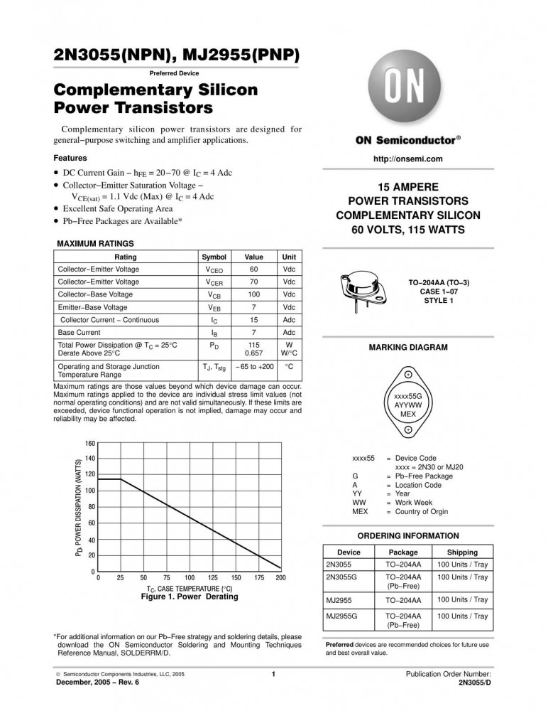 2N3055 technical document page 1