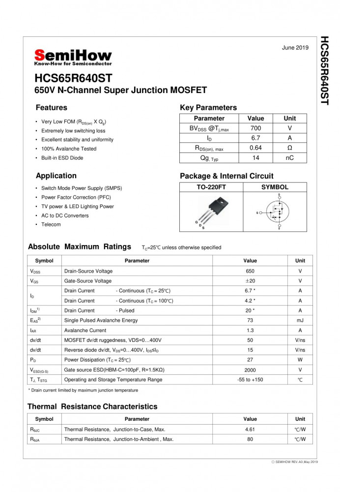 HCS65R640ST datasheet page 1