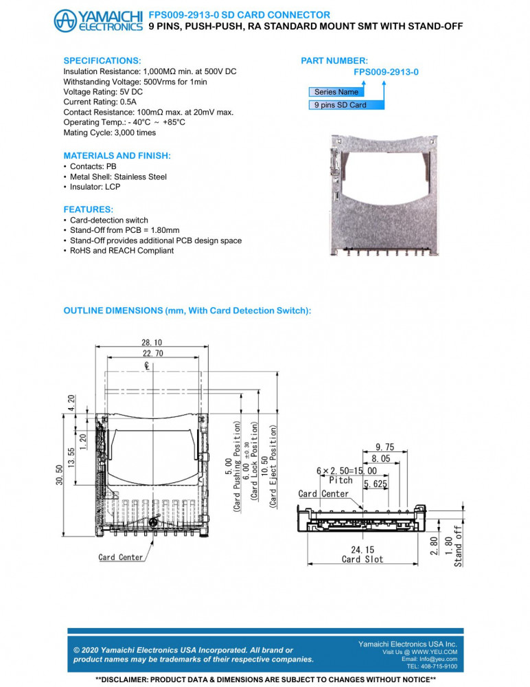 Yamaichi Electronics FPS009-2913-0 technical document page