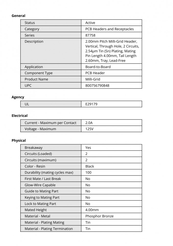 Technical document page 2 for MOLEX 877580218