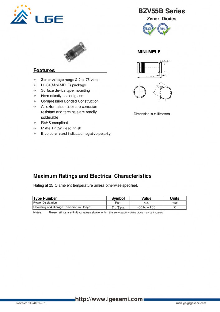 LGE BZV55B9V1 datasheet page 1