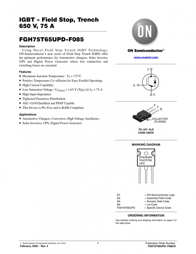 FGH75T65UPD datasheet page 1