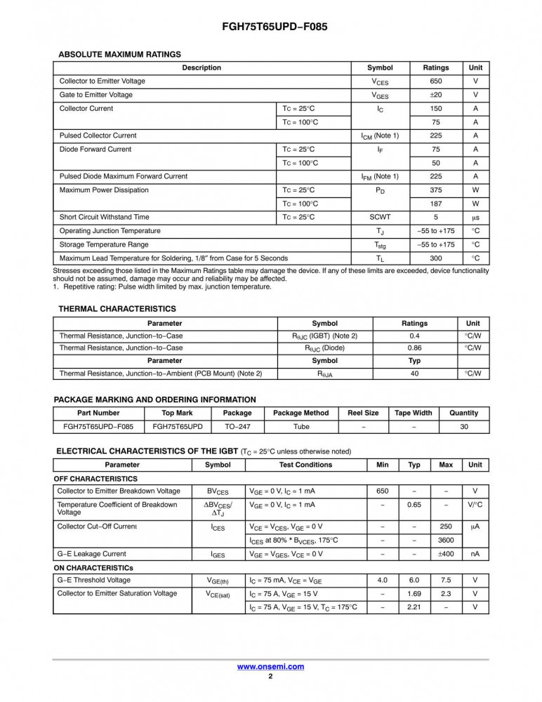 FGH75T65UPD datasheet page 2