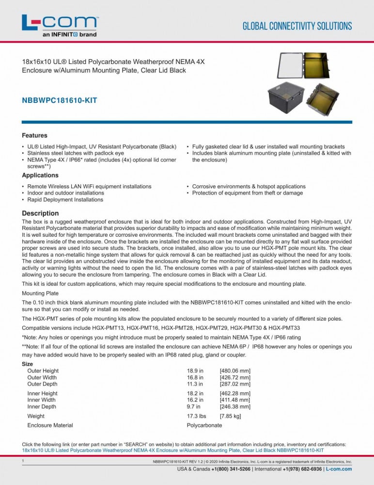 NBBWPC181610-KIT technical document page 1
