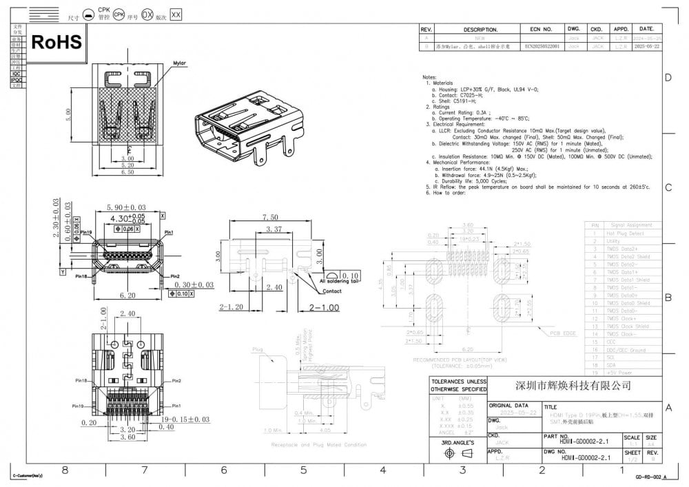 HDMI-GD0002-2.1 technical drawing page 1