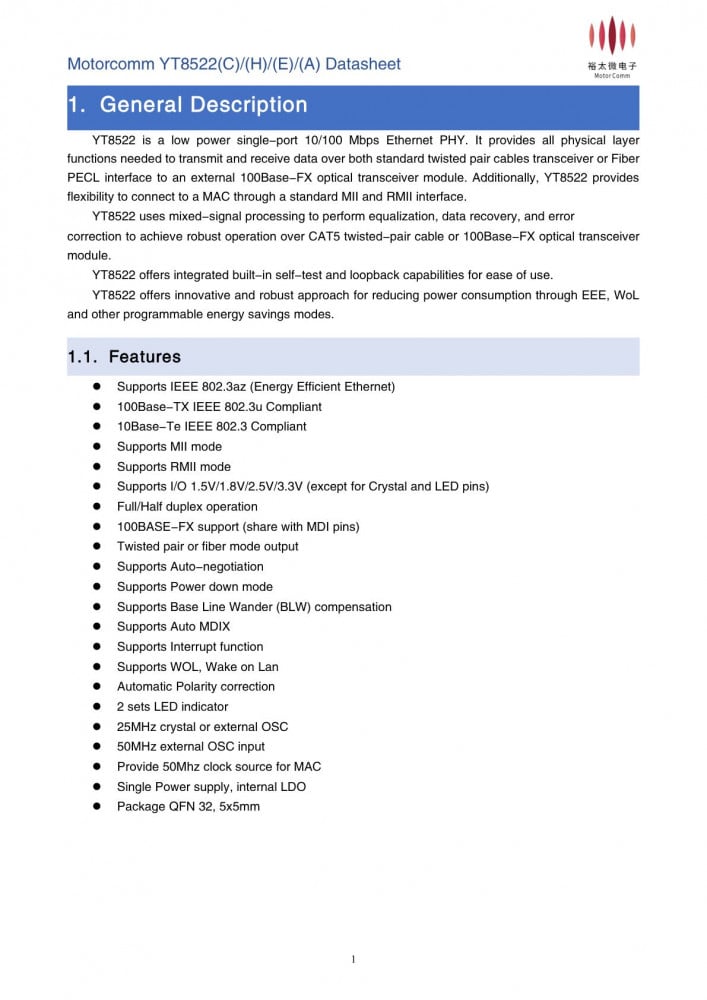 YT8522H datasheet page 10