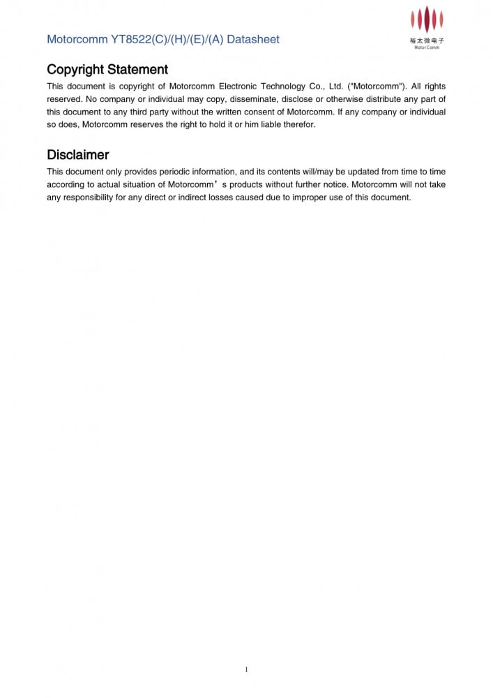 YT8522H datasheet page 2