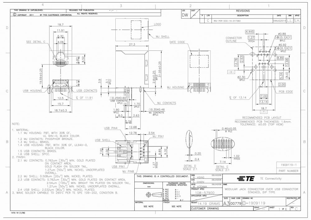 TE Connectivity 1-1909119-4 drawing page 1