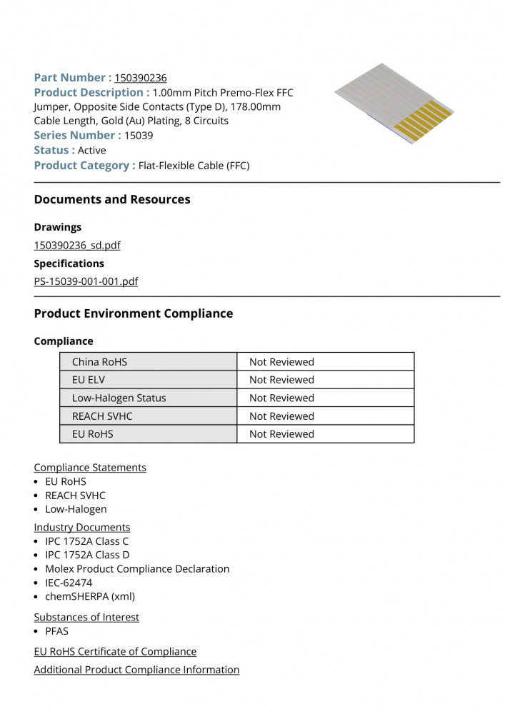 Molex FFC product family specification, page 1