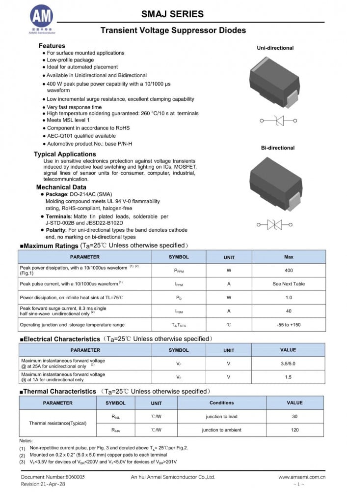 SMAJ26A datasheet page 1