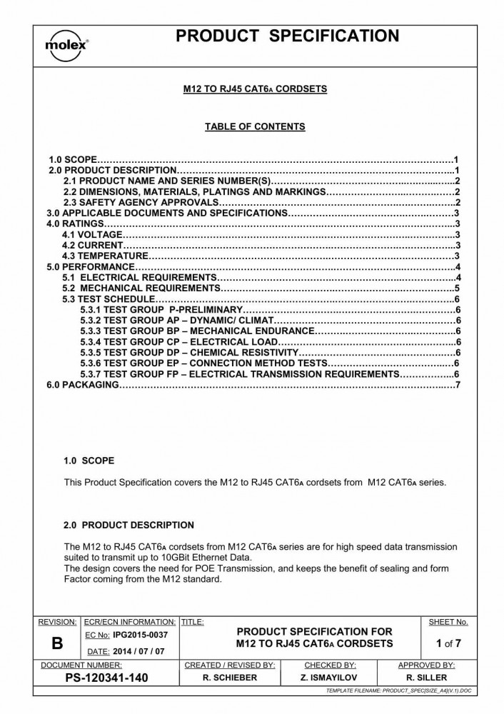 Product specification page 1