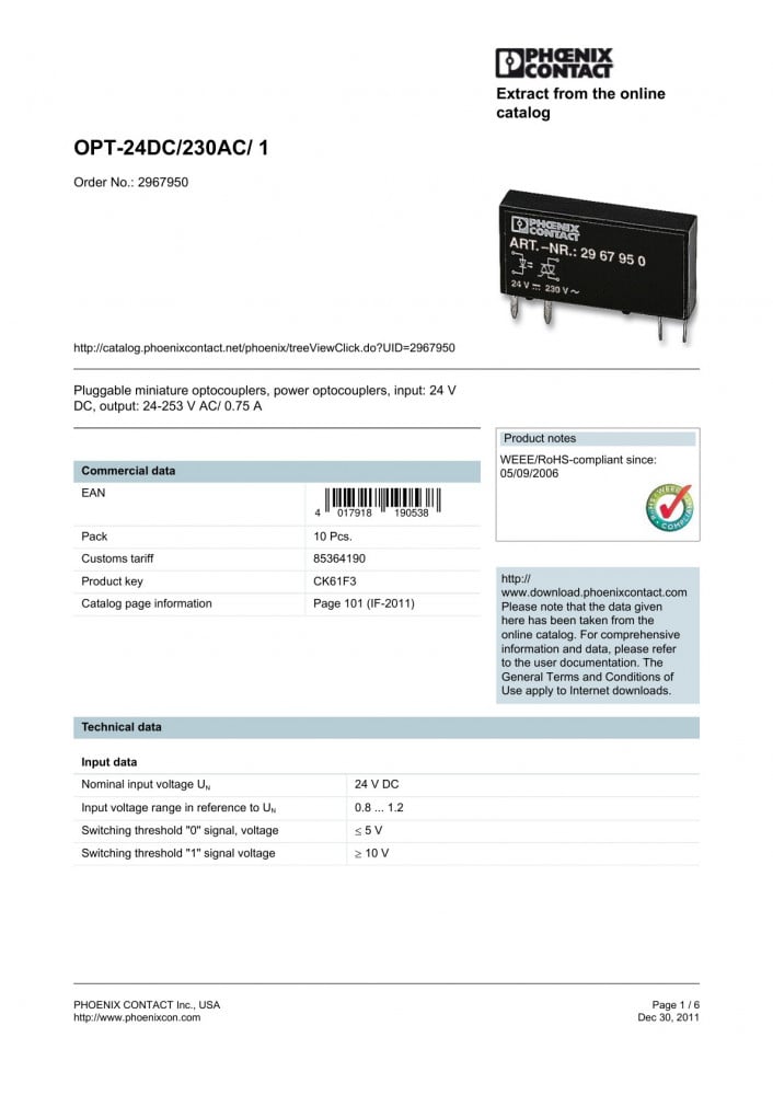 Phoenix Contact 2967950 documentation page 1