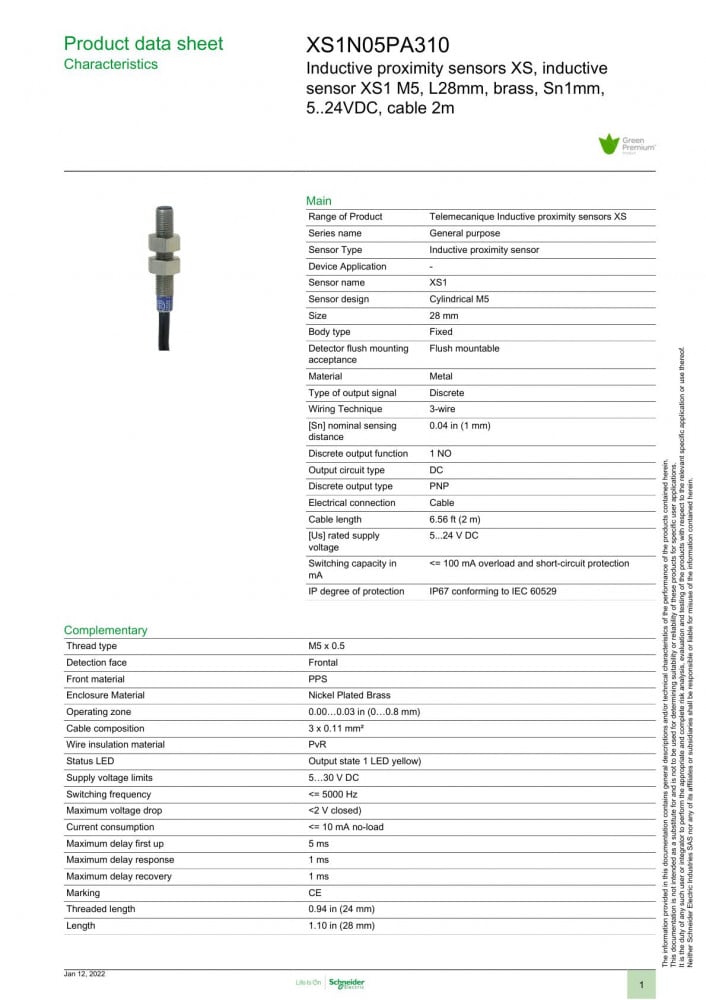 XS1N05PA310 technical document page 1