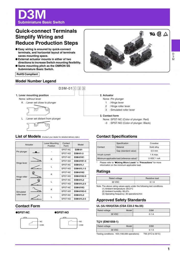 OMRON D3M datasheet page 1