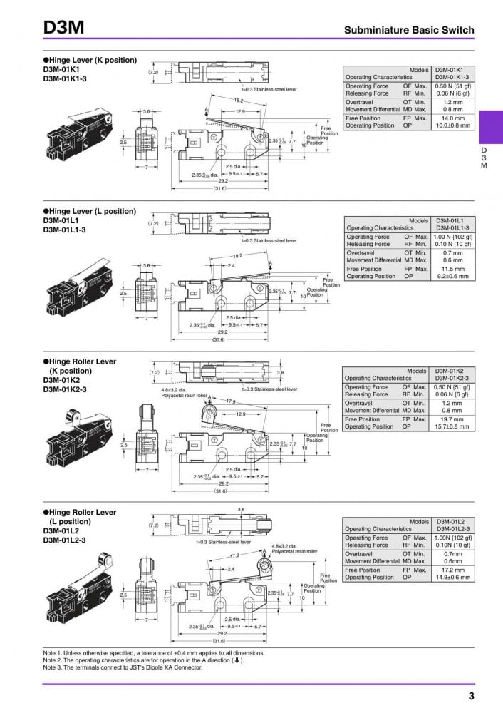 OMRON D3M datasheet page 3