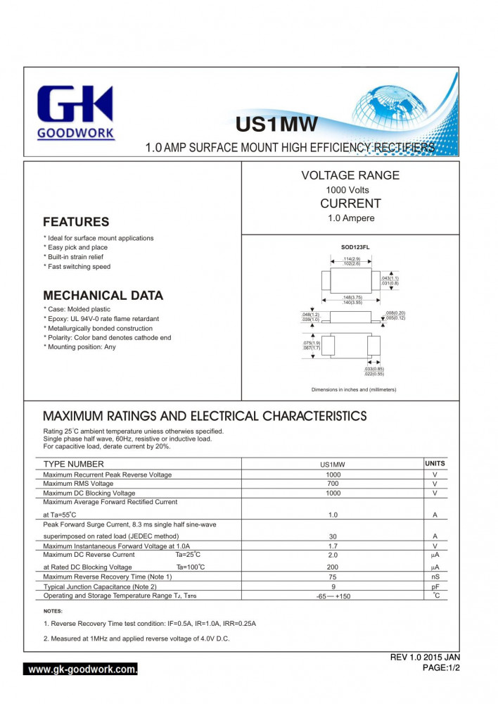 GOODWORK US1MW datasheet page 1