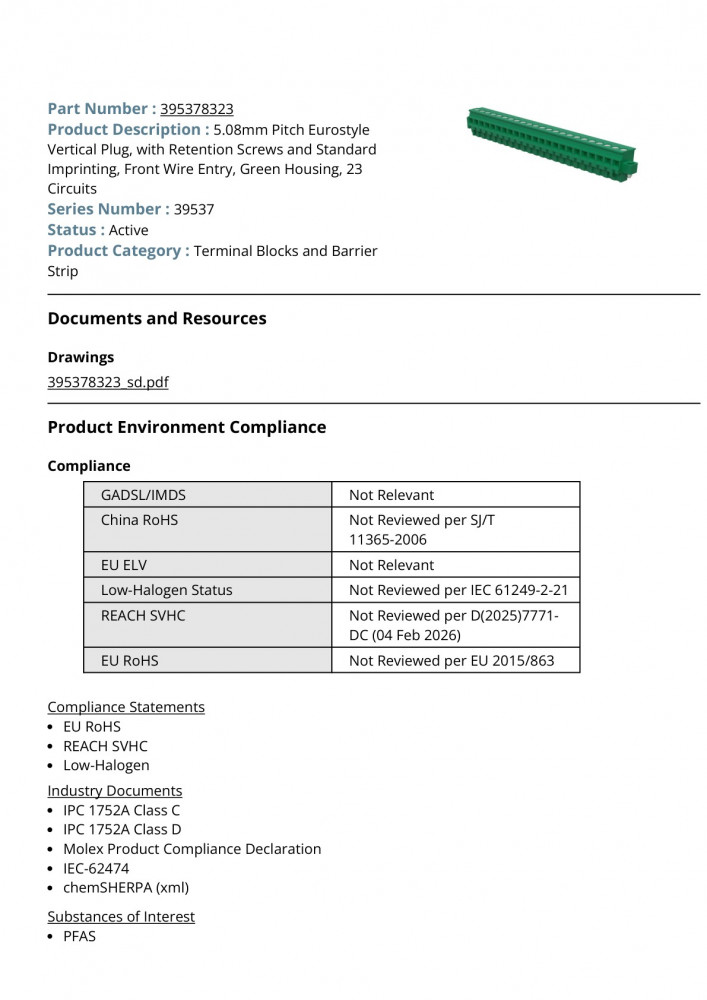 MOLEX 39537 series drawing, page 1