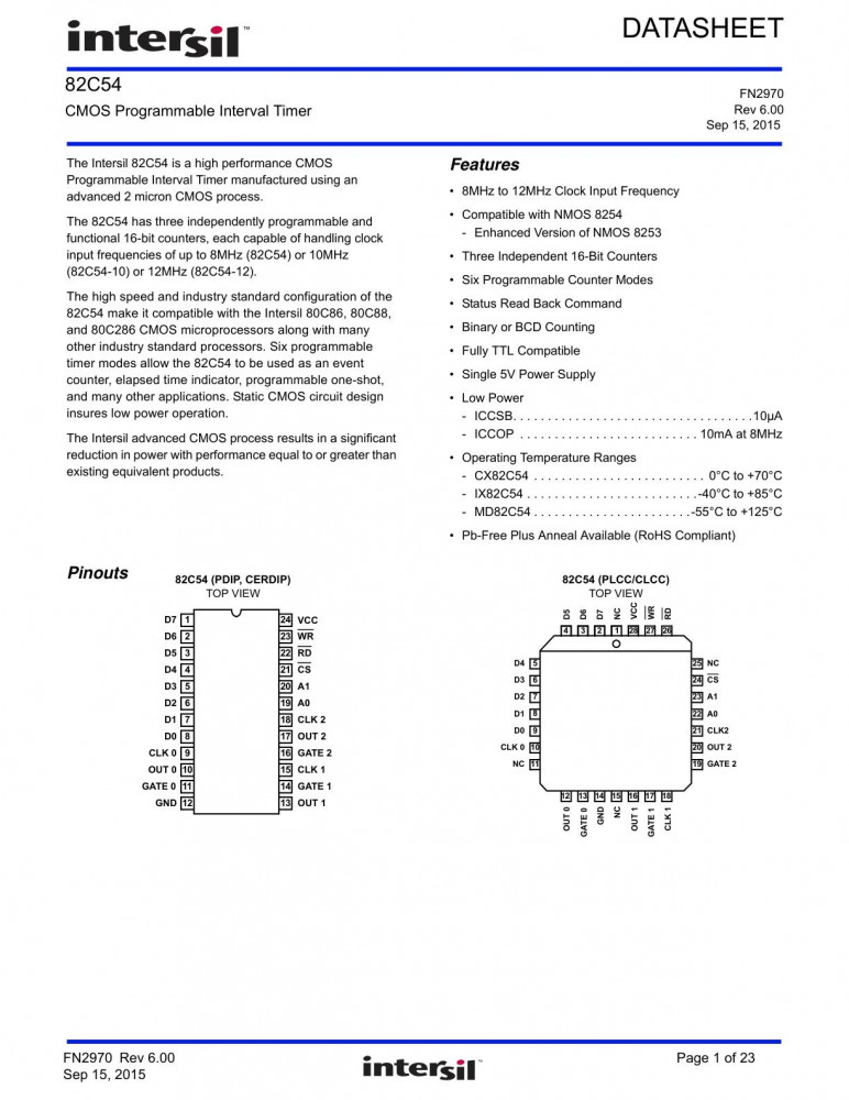 MD82C54/B technical document page 1