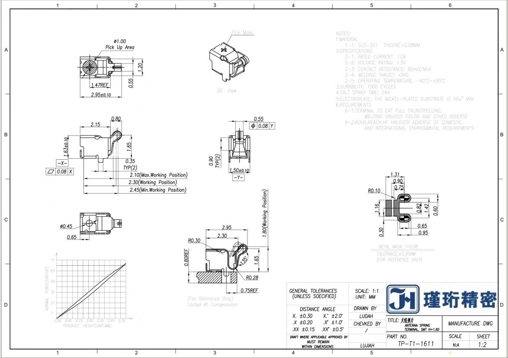 JINHENG TP-T1-1611 manufacture drawing page 1
