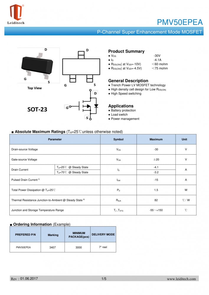 PMV50EPEA datasheet page 1