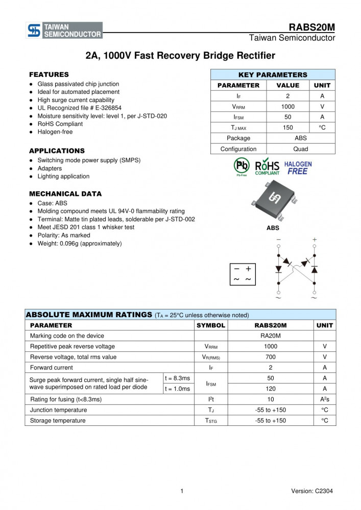 RABS20M datasheet page 1