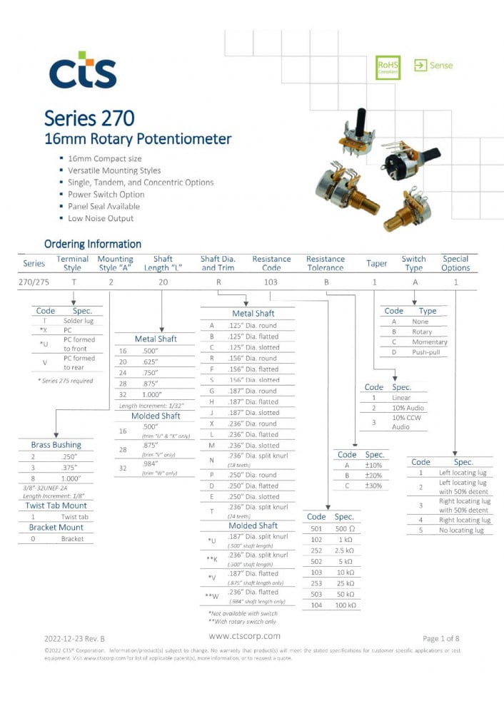 CTS Series 270 datasheet page 1