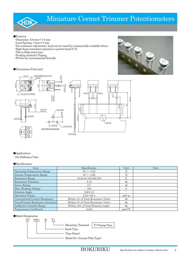 HDK VZ067TL1B103 datasheet page 2