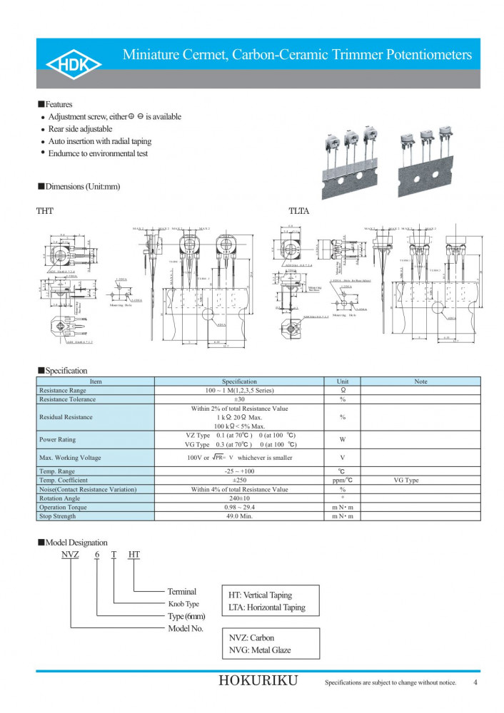 HDK VZ067TL1B103 datasheet page 4
