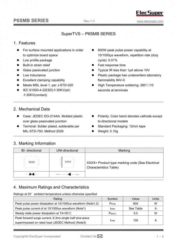 P6SMB series datasheet page 1
