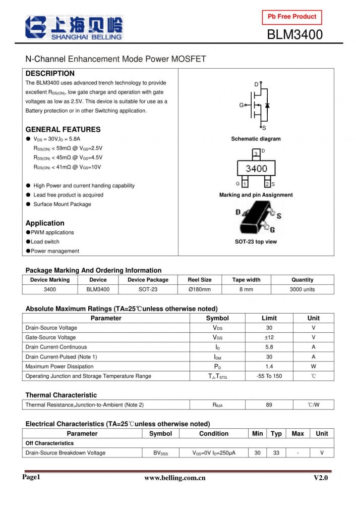 BLM3400 datasheet page 1