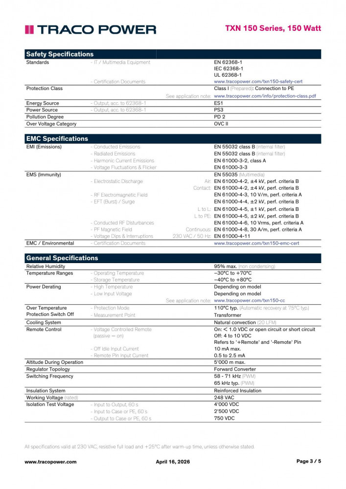 TXN 150 technical document, page 3