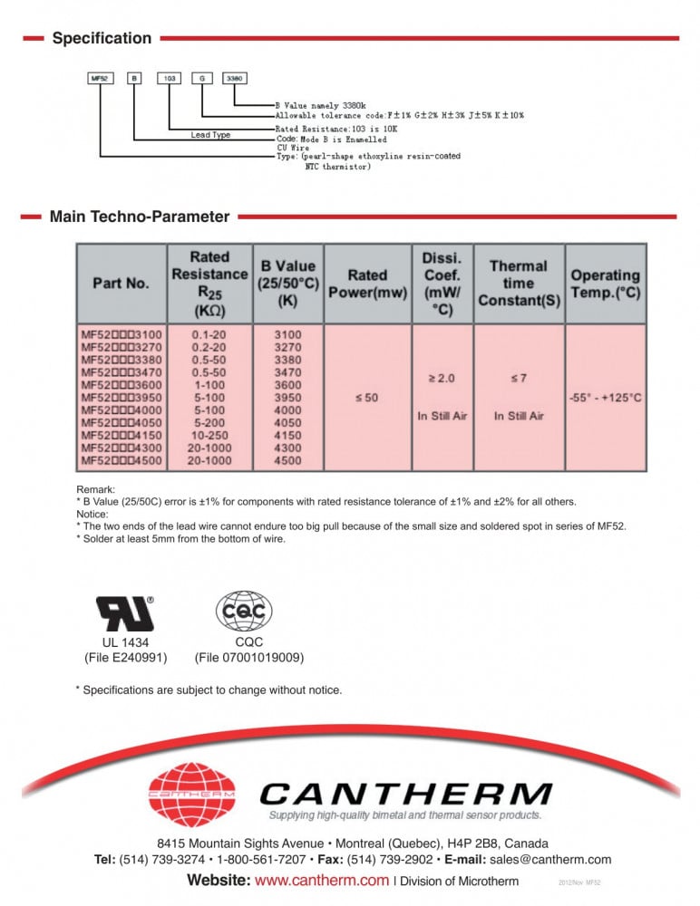 Cantherm MF52 technical document page 4