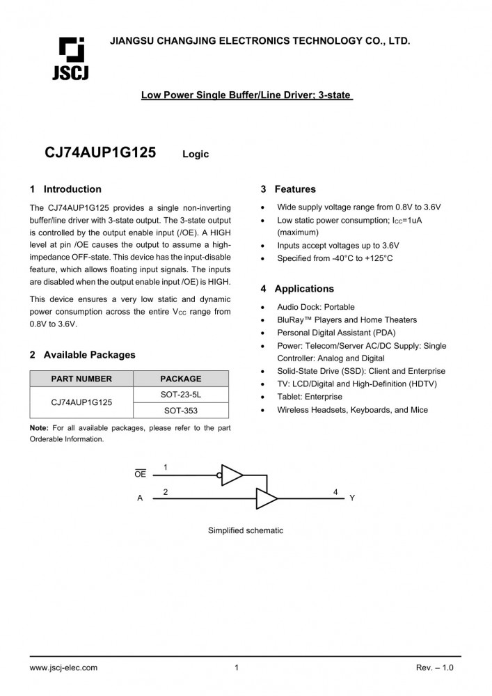 CJ74AUP1G125R5N datasheet page 1