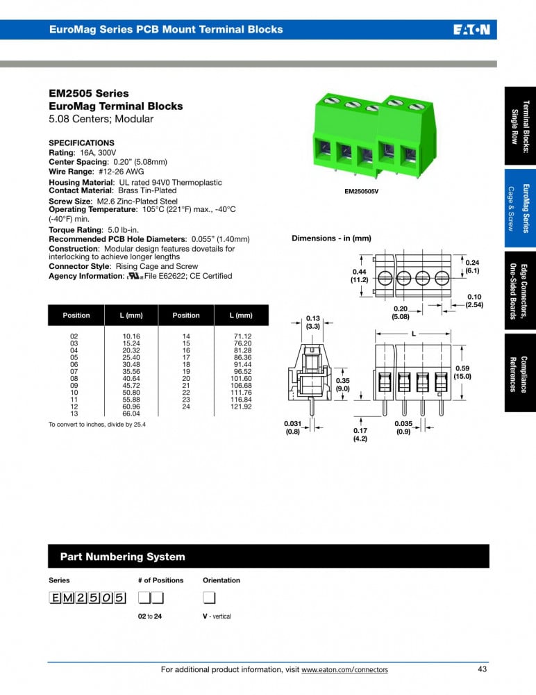 EATON EM2505 series technical document page