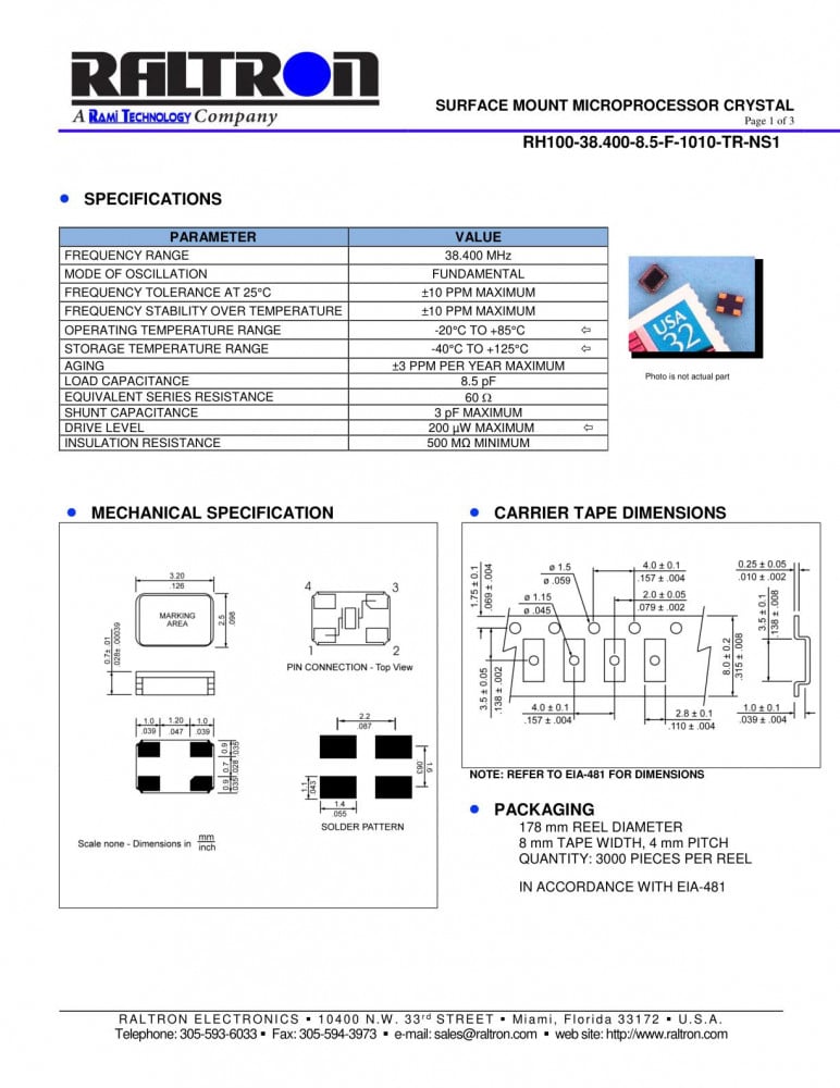 RH100 series specification page