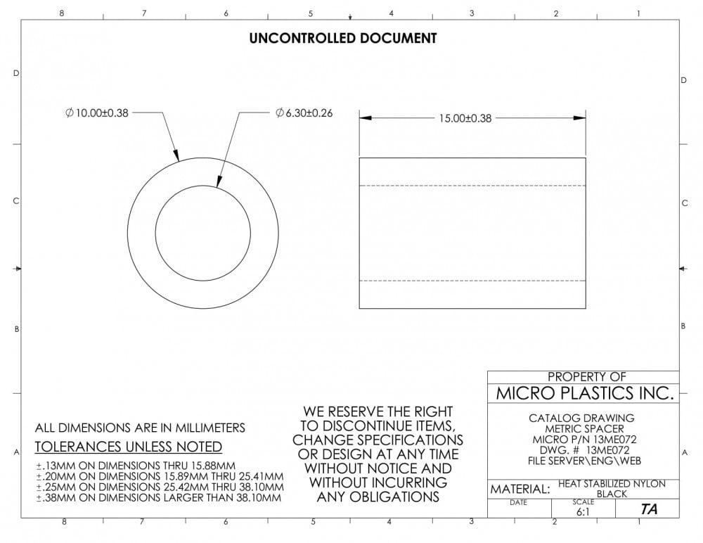 13ME072 metric spacer catalog drawing