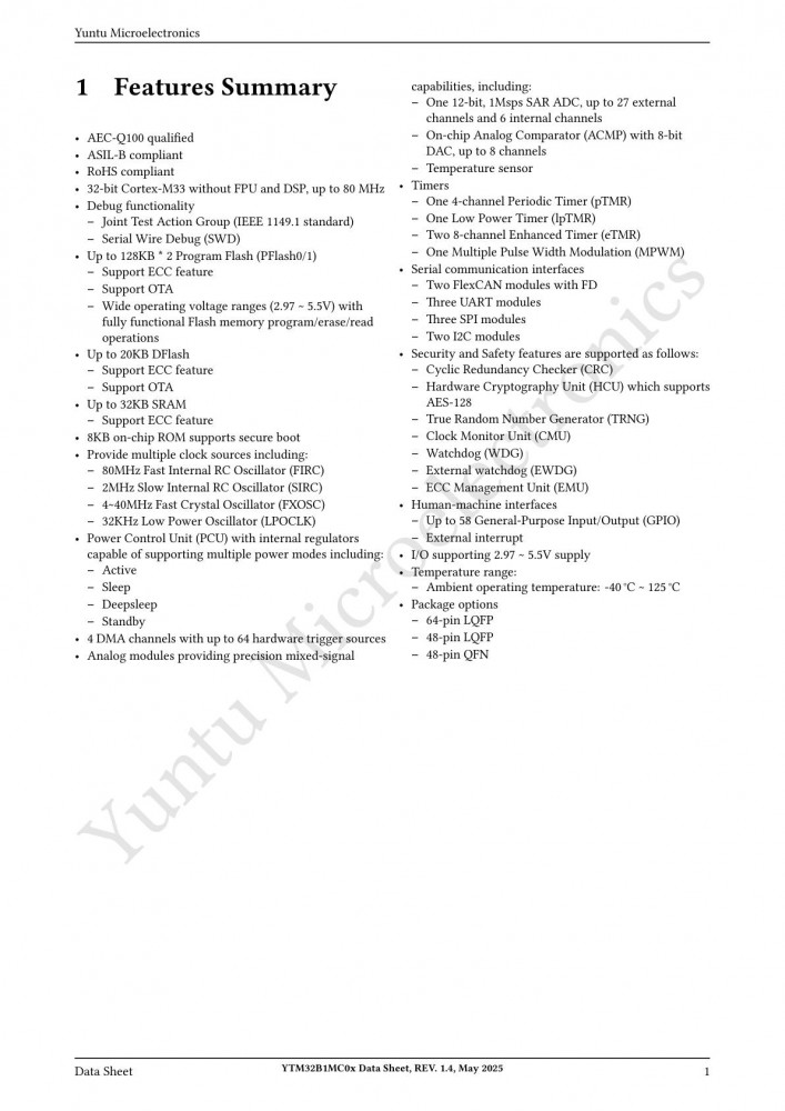 YTM32B1MC0x datasheet page 2