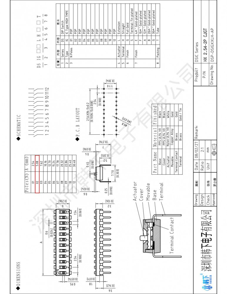 HX 2.54-2P CJGT datasheet page 1
