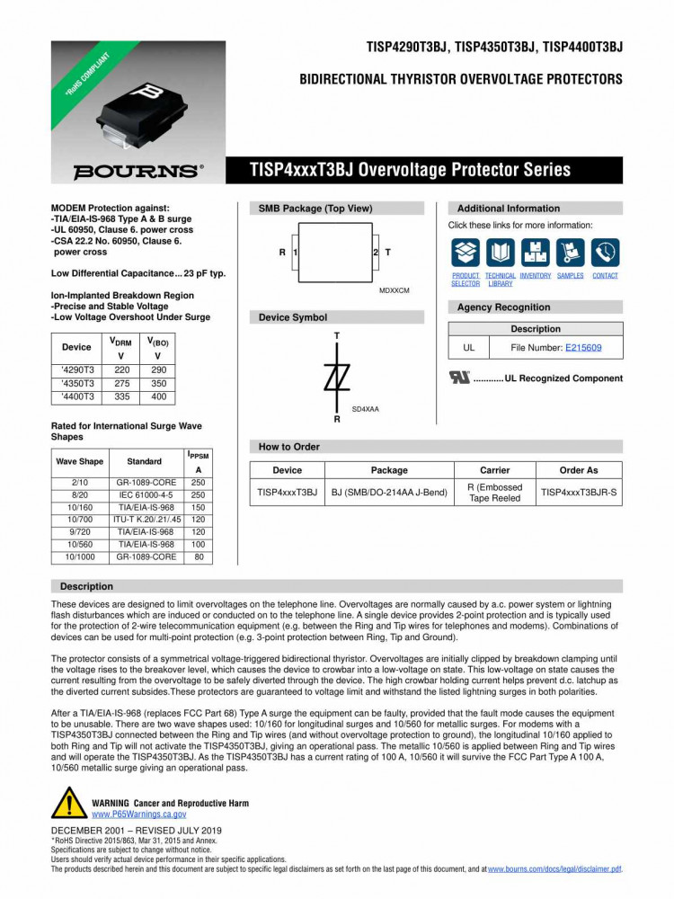 TISP4350T3BJR-S datasheet page 1