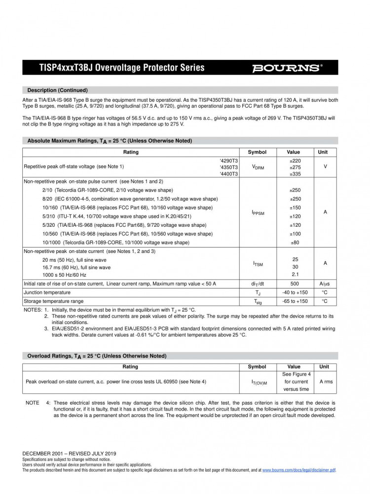 TISP4350T3BJR-S datasheet page 2