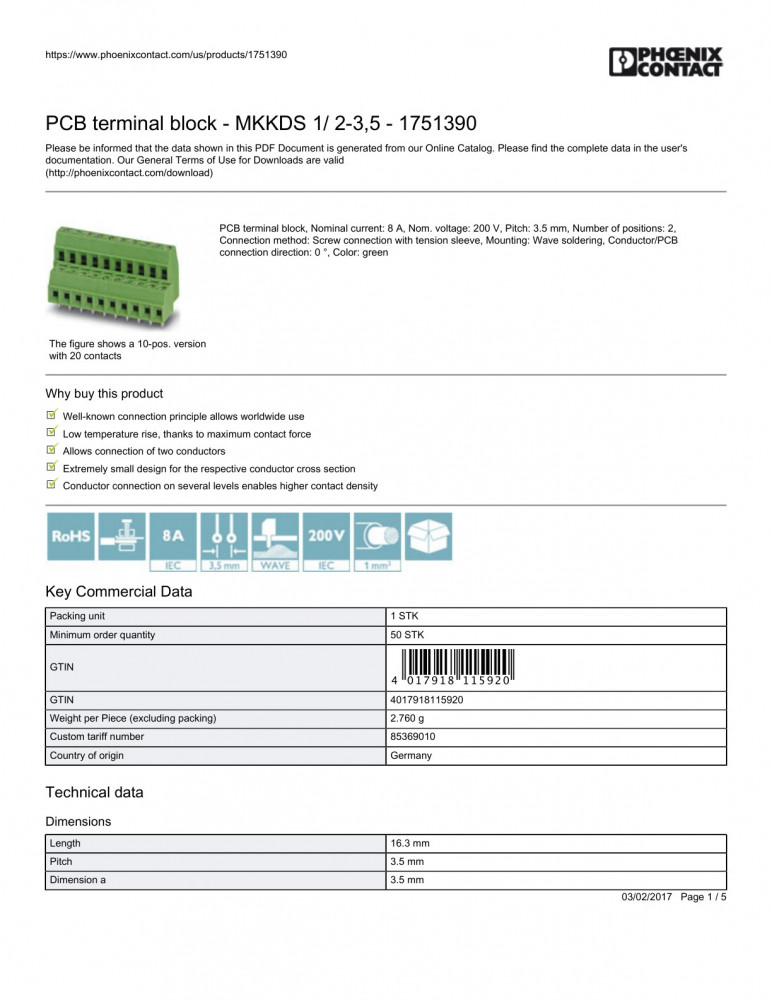 Phoenix Contact 1751390 technical document page 1
