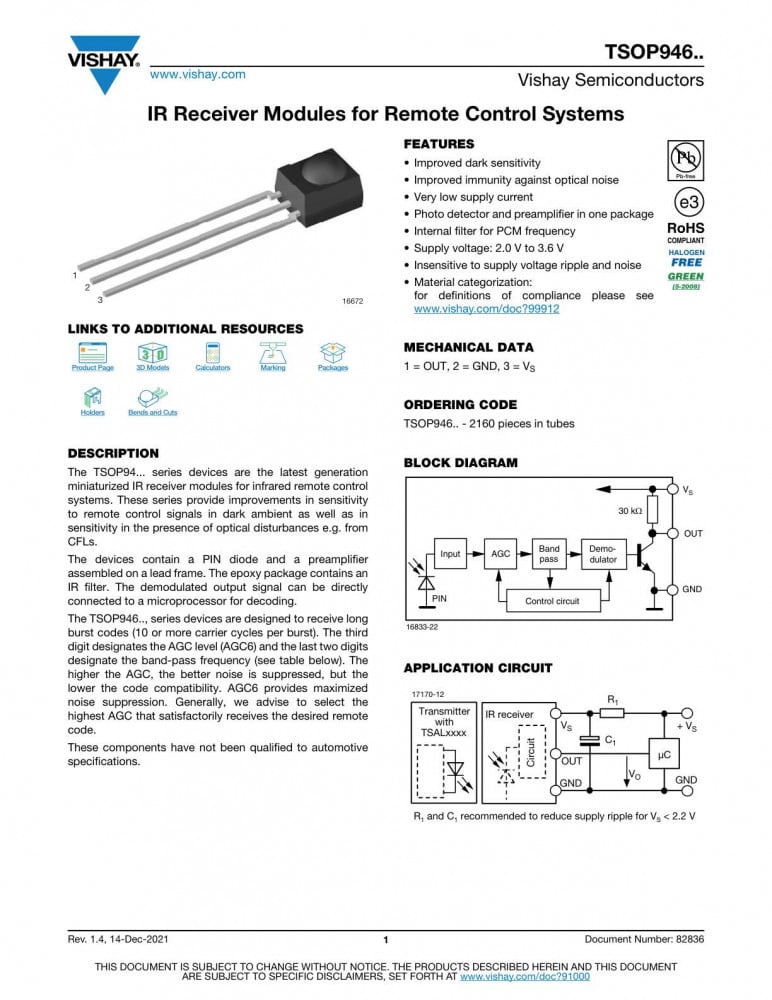 TSOP94656 datasheet page 1