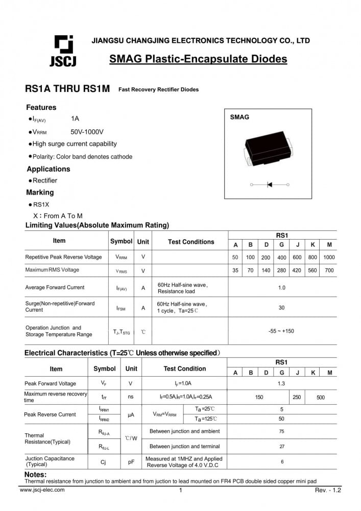 RS1B datasheet page 1