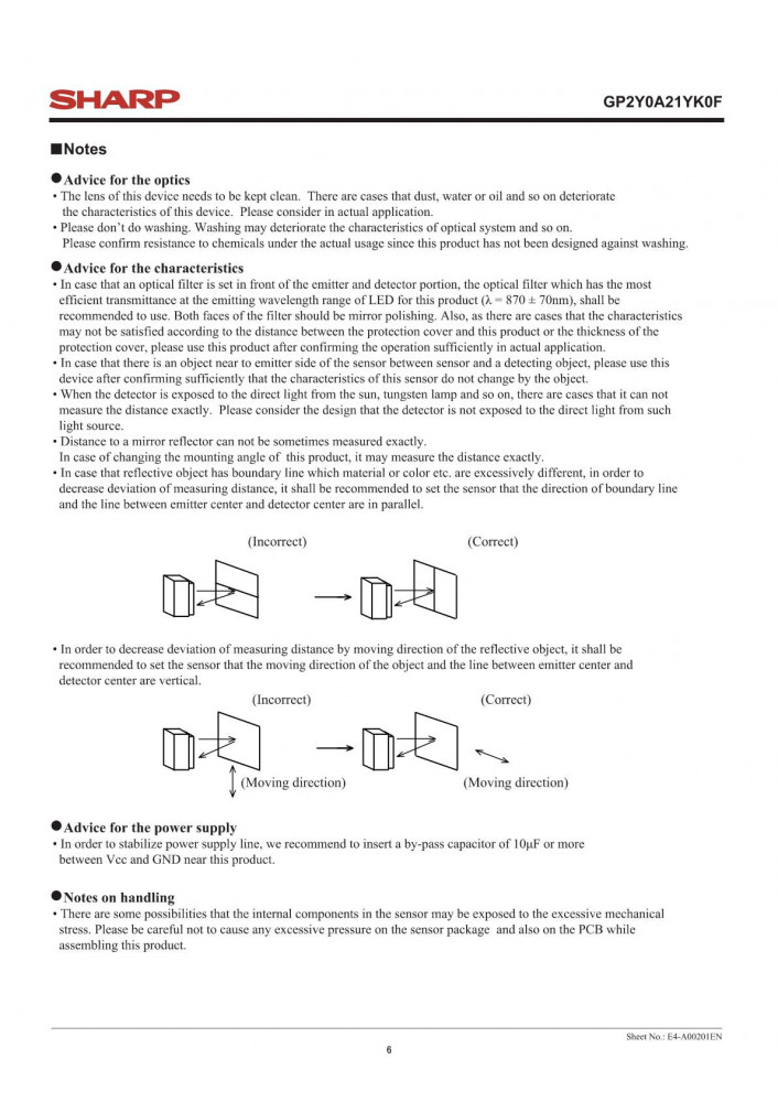 GP2Y0A21YK0F datasheet page 6