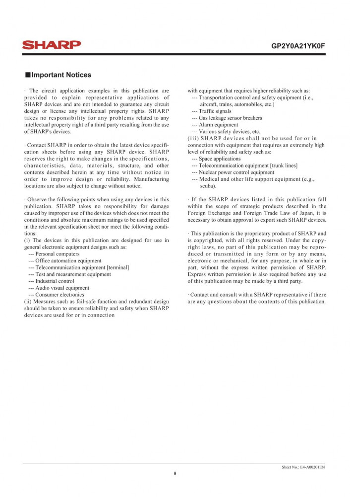GP2Y0A21YK0F datasheet page 9