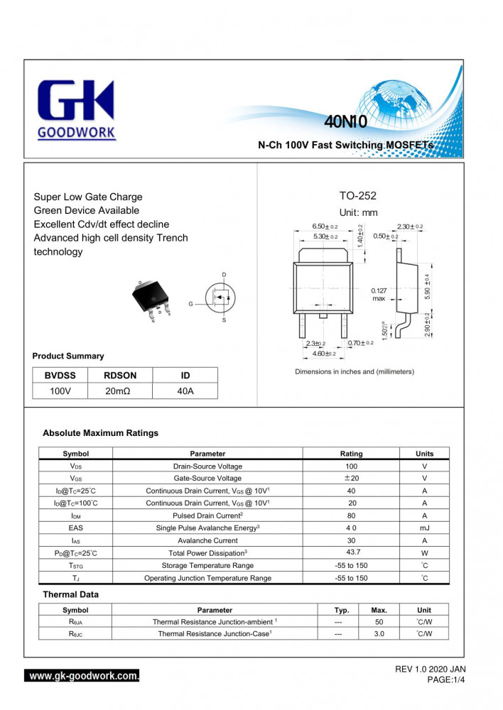 GOODWORK 40N10 datasheet page 1