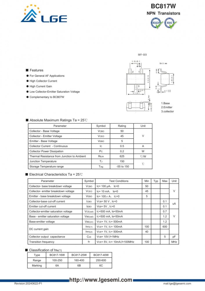 LGE BC817-40W datasheet page 1