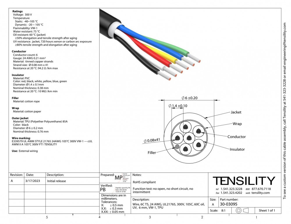 Tensility International 30-03095 cable product drawing